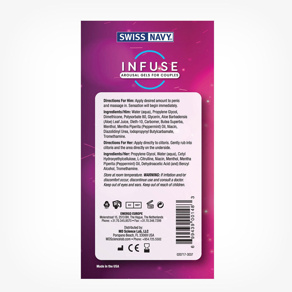 Set 2 x gel, Swiss Navy Infuse 2in1 Arousal, unisex, pentru cresterea – Intimax - hipermarket adult